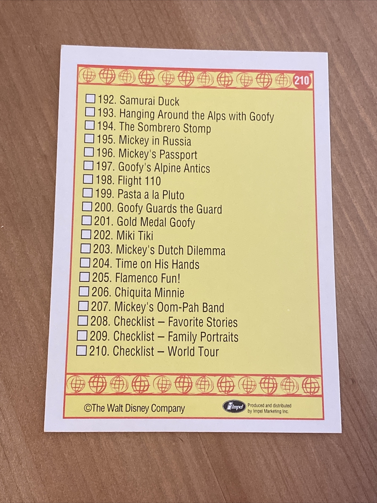 1991 Impel Disney Collector Cards World Tour #210 Checklist | eBay