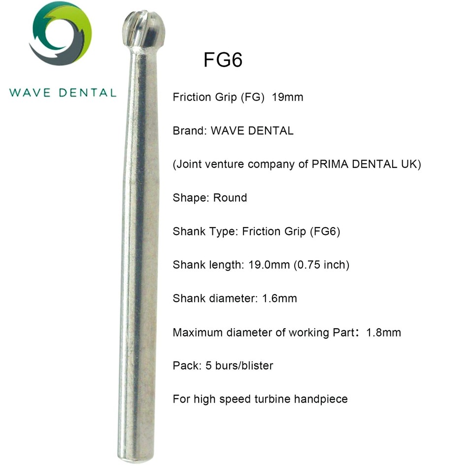 WAVE Dental Friction Grip FG Diamond Bur for High Speed Handpiece Round ...