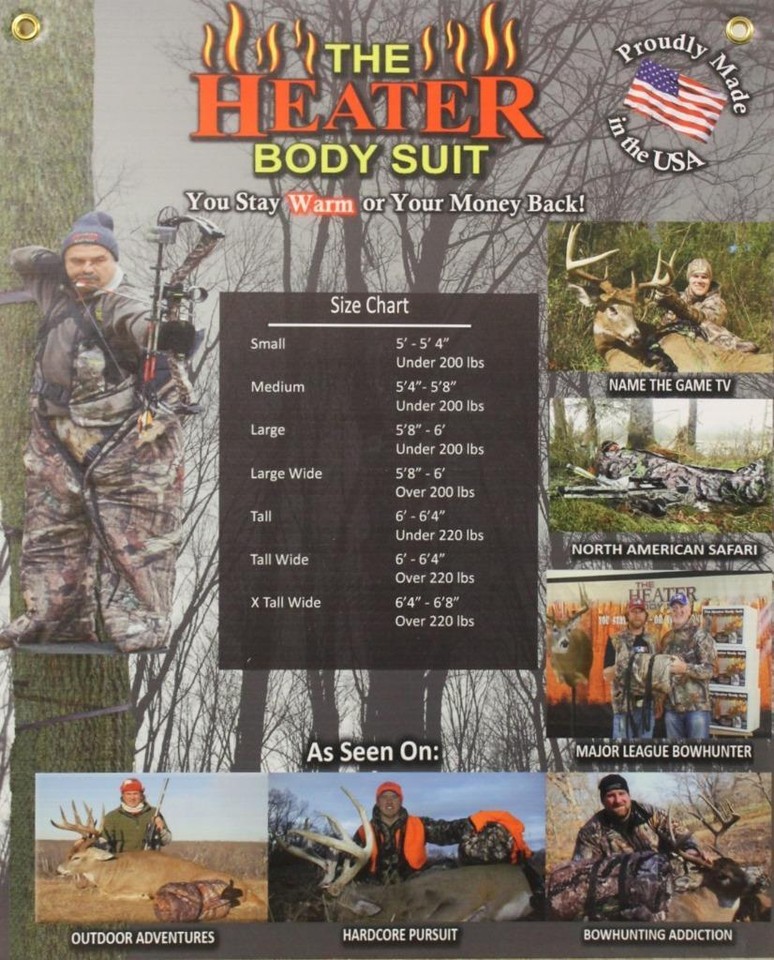 Heater Body Suit Ultimate Cold Weather Hunting Garment Choice Size/Camo ...