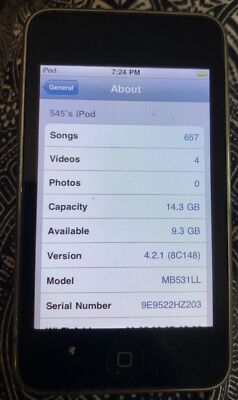 Apple iPod 2nd Gen Touch (16GB) A1288 Good Used 657 Songs Chinese China ...