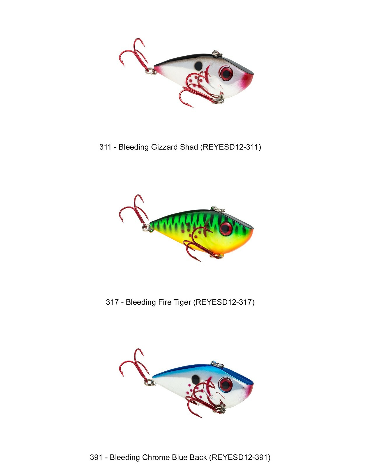 Strike King Crankbait Red Eye Shad REYESD12 Any 60 Colors 1/2oz Lipless ...