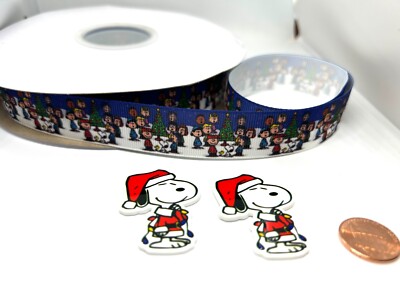 3 Yards Snoopy Christmas Choir 7/8" Grosgrain Ribbon +2 Resins Cake ...