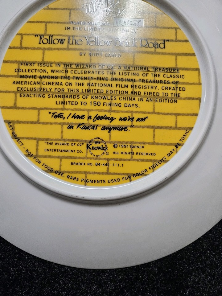 The Wizard of Oz “Follow The Yellow Brick Road” Plate With Cert. Of ...