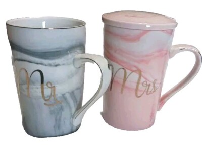 Mr and Mrs Coffee Mugs Set Marble Ceramic Coffee Cups Set 13 Oz Ceramic ...