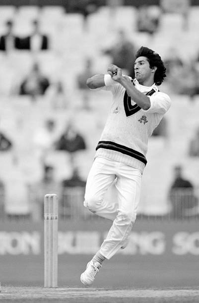 Wasim Akram bowling for Lancashire against Middlesex during - Old ...