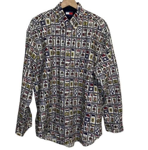 VTG Tommy Hilfiger AOP Map Print Button Up Shirt Retro All Over Print ...