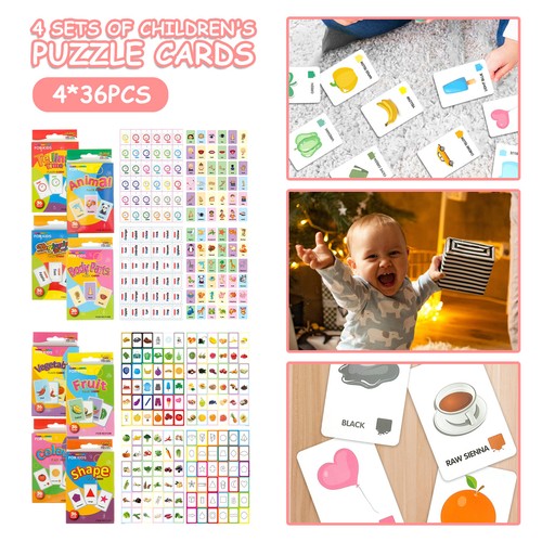 144Pcs Baby Toddler Flash Cards Set Alphabet Shapes Animals Flash Cards ...