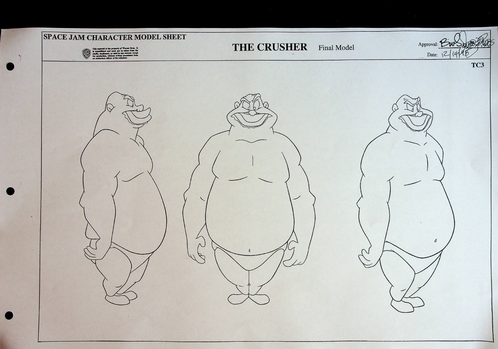 SPACE JAM Character Model Sheet THE CRUSHER Production Copy 11" x 18 ...