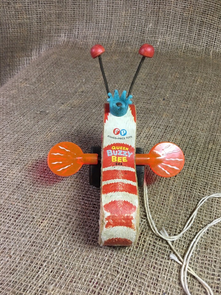 Vtg.Fisher Price”Queen Buzzy Bee”Wooden Pull Toy,1959-1962,Red Stripe ...