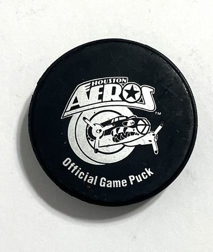 HOUSTON AEROS IHL Vintage Puck World Silver Logo Official Game Hockey ...