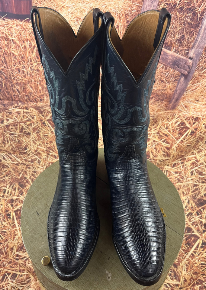 Men's Cowboy Western Boots Exotic Lucchese Classics Navy Blue Teju ...