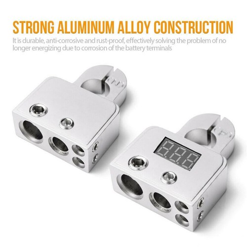 2Pcs Digital Car Battery Terminal Connectors W/Voltmeter 0/4/8 Gauge ...