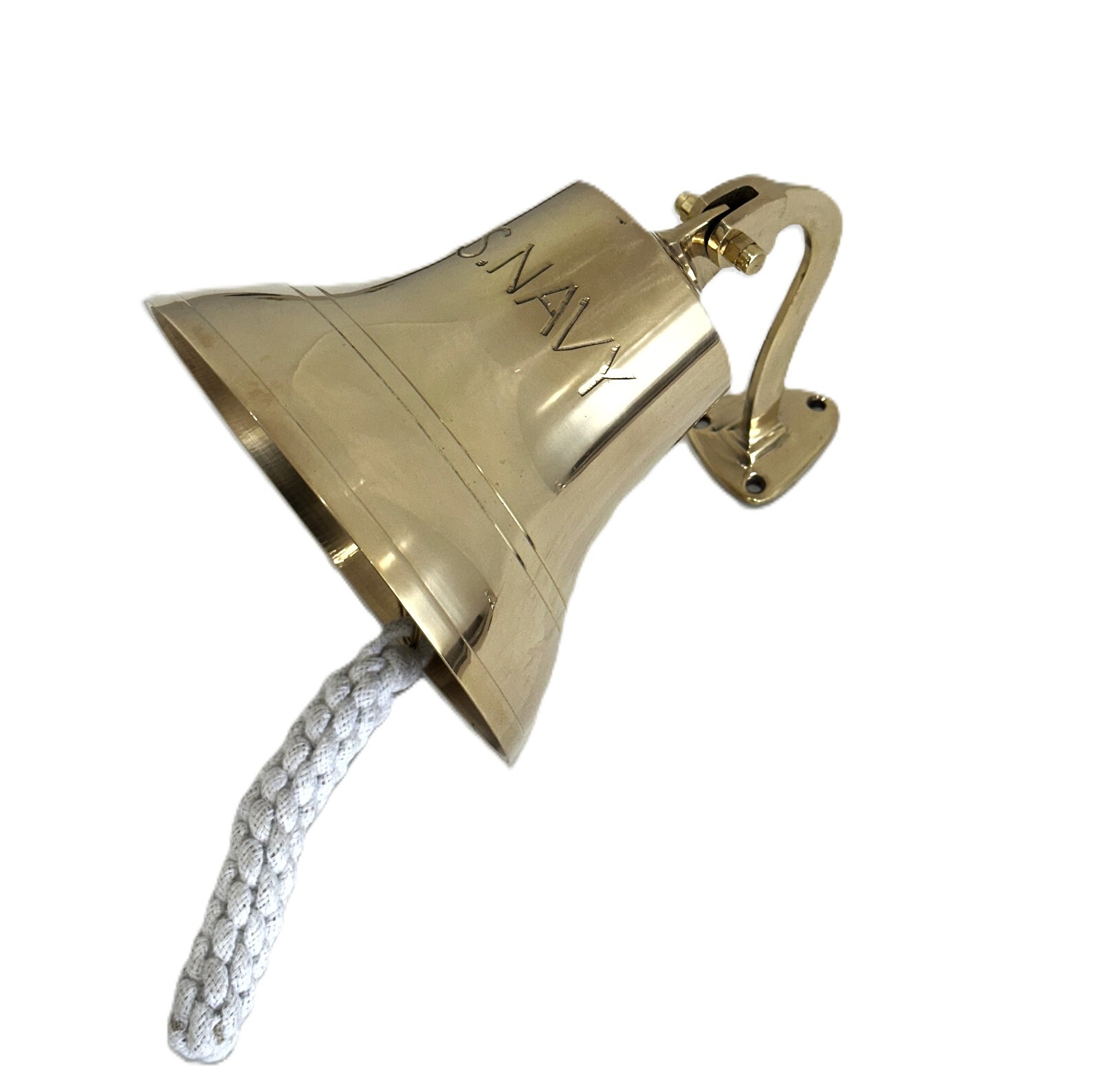 8" Brass US Navy Bell Solid Brass Bell with Knotted Lanyard Ship ...
