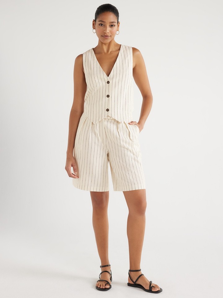 Scoop Women's Tailored Linen Vest, Size Xl Pinstripe --Q5-- | eBay
