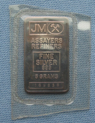 JM Johnson Matthey 5 Grams .999 Silver Bar Blank Reverse *Sealed* 5g ...