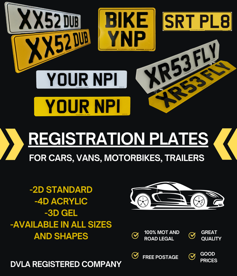 Motorcycle Number Plate 9x7 2D Printed Road Legal MOT Compliant Acrylic ...