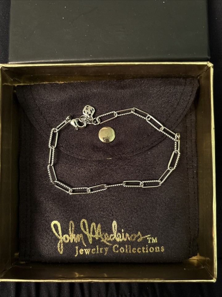 Designer JM John Medeiros Silver Tone Textured Paper clip Bracelet 8 ...