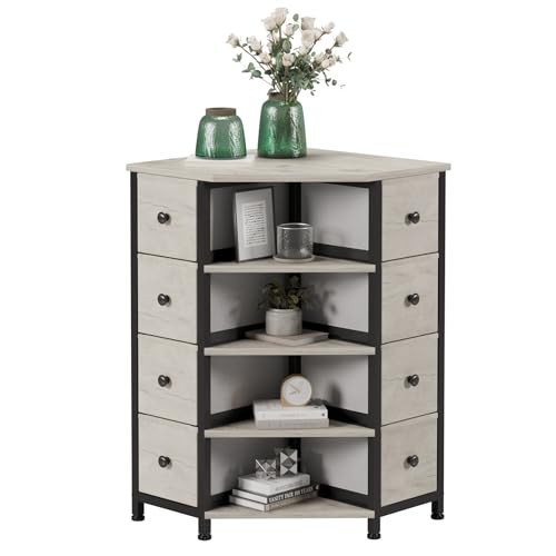 8 Drawers Corner Dresser with Storage Fabric Drawers and Open Shelves ...