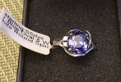 HSN Rarities Sterling Silver Oval Tanzanite 2.20ctw White Zircon Ring ...