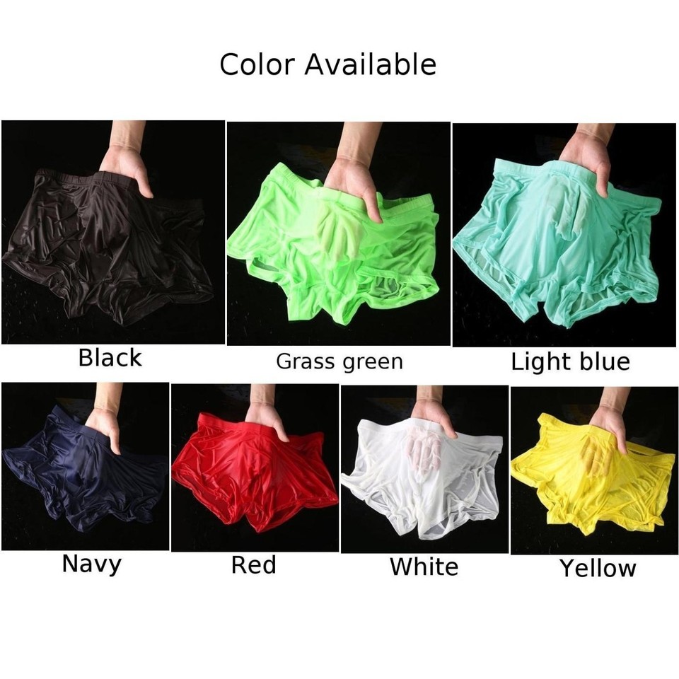 Sexy-Mens Sheer See-Through Boxer Briefs Underwear Mesh Shorts Trunks ...