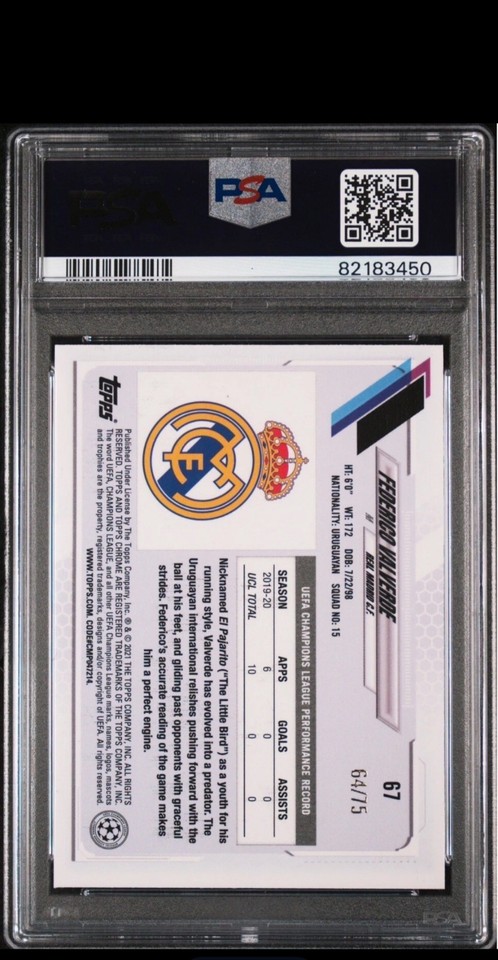 20-21 Topps Chrome Frederico Valverde Sapphire Green /75 PSA 10 | eBay