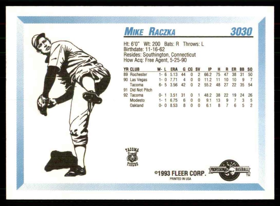 1993 Fleer ProCards Mike Raczka Tacoma Tigers #3030 | eBay