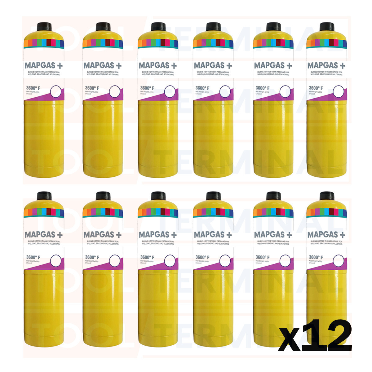 12pk Mapp Map Gas Disposable Cylinder Bottle Plumbers Blow Torch 400g ...