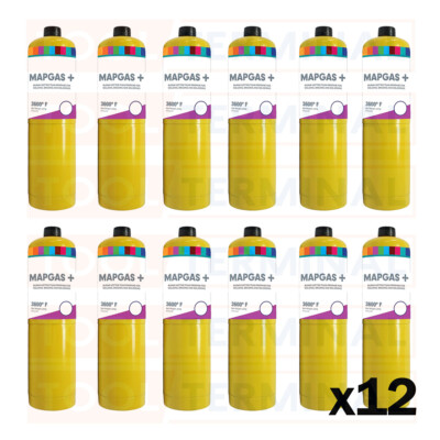 12pk Mapp Map Gas Disposable Cylinder Bottle Plumbers Blow Torch 400g ...