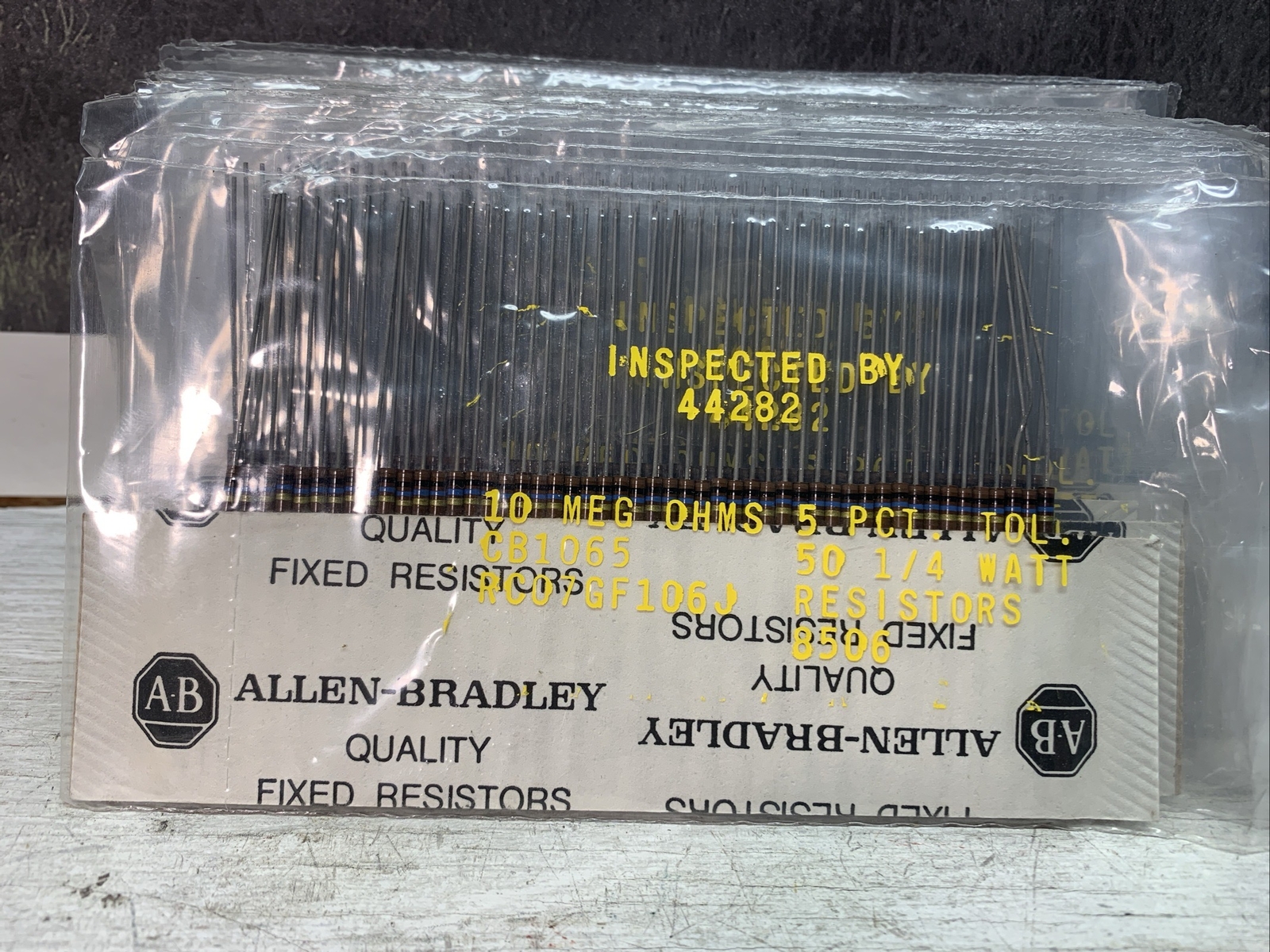 Pack Of 50 Allen Bradley Resistors CB1065 RC07GF106J 10 MEG OHMS 1/4 ...