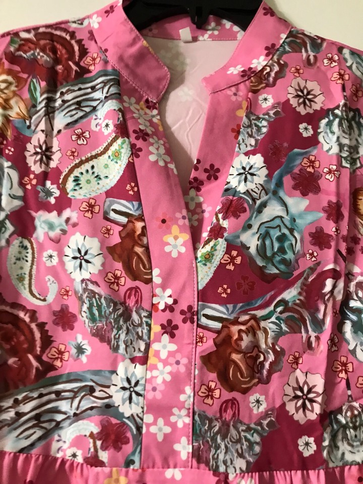 Temu Pink Flower Print Dress - Size S | eBay