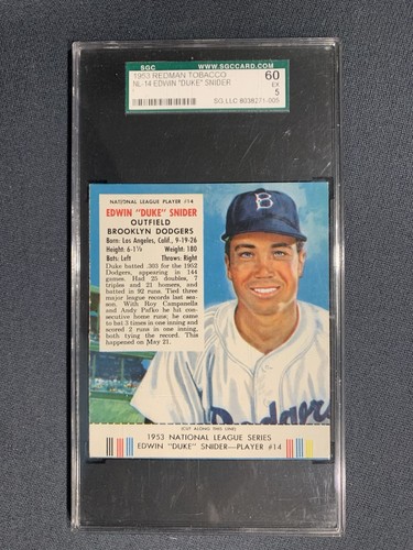 1953 Duke Snider #14 Red Man Tobacco SGC 5 with tab | eBay