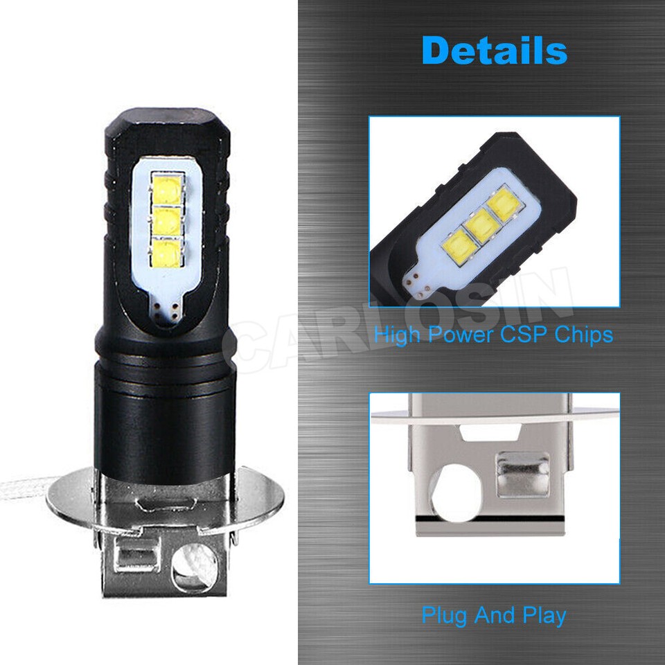 2pcs H3 12000LM LED Car Headlight Conversion Globes Bulbs Beam 6000K ...