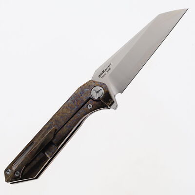 Two Sun Folding Knife Brown Titanium Handle M390 Plain Edge TS298-M390 ...