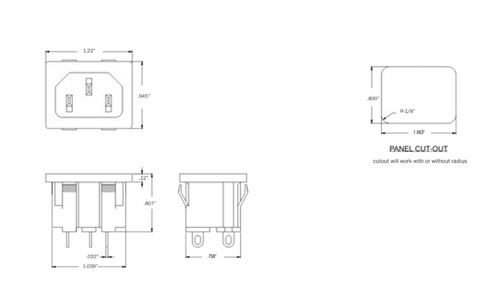 One AC Power IEC Standard C-14 Inlet Connector Snap-In R-301SN | eBay