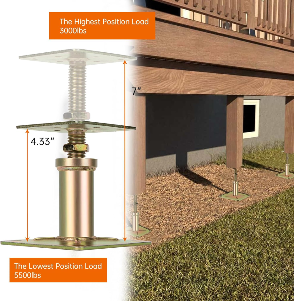 4 Pcs Foundation Adjustable House Floor Jack Posts for Leveling, 4 1/3 ...