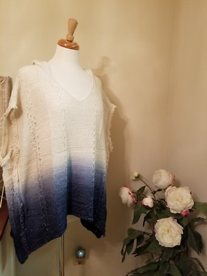 Anthropologie MOTH Hooded Sweater Poncho Ivory and Navy Ombre Size M/L ...