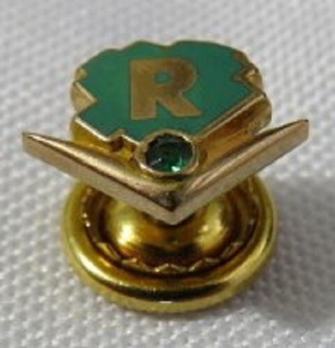 ~VINTAGE 10K YELLOW GOLD ENAMEL "R" LAPEL PIN WITH EMERALD STONE~ | eBay