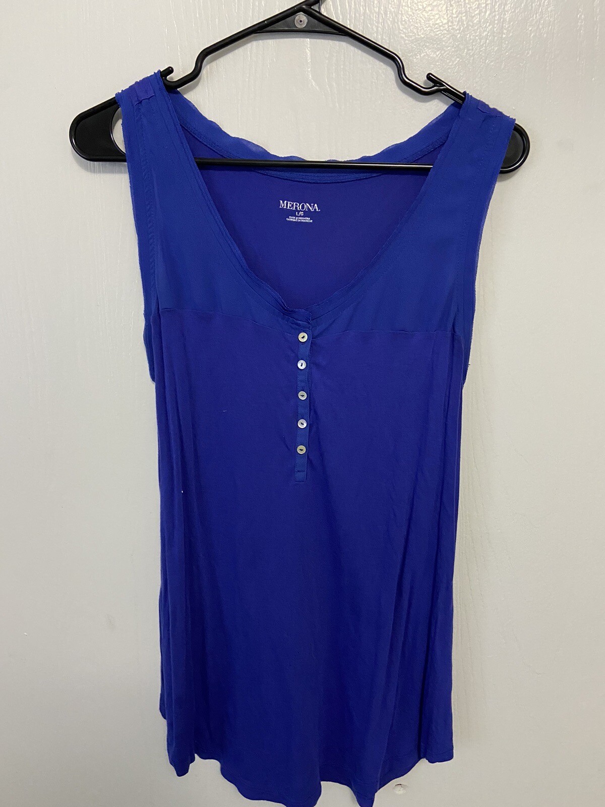 Merona Tank Top Womens Size Large Rayon Blue Sleeveless V Neck Button ...
