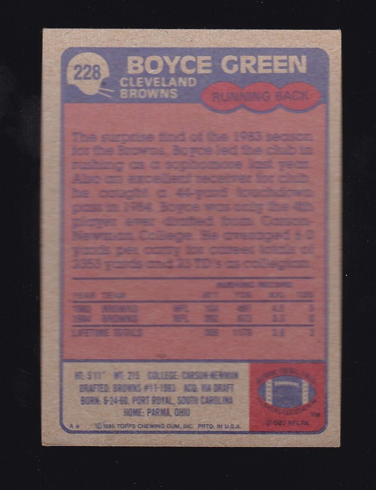 1985 Topps Boyce Green #228 Cleveland Browns | eBay