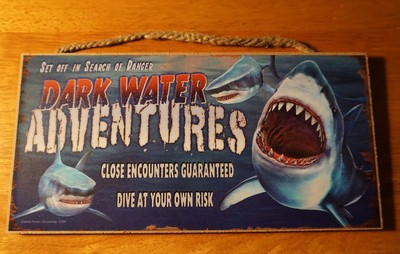 Great White Shark Tour Sign Nautical Beach Sailing Boat Home Decor Blue ...