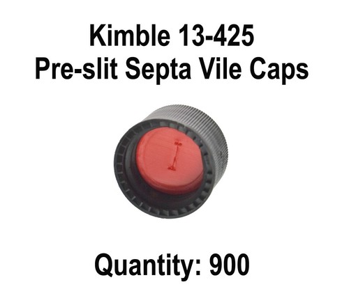 900 Kimble 13-425 Open-Top Screw Thread Caps Red PTFE White Pre-Slit ...