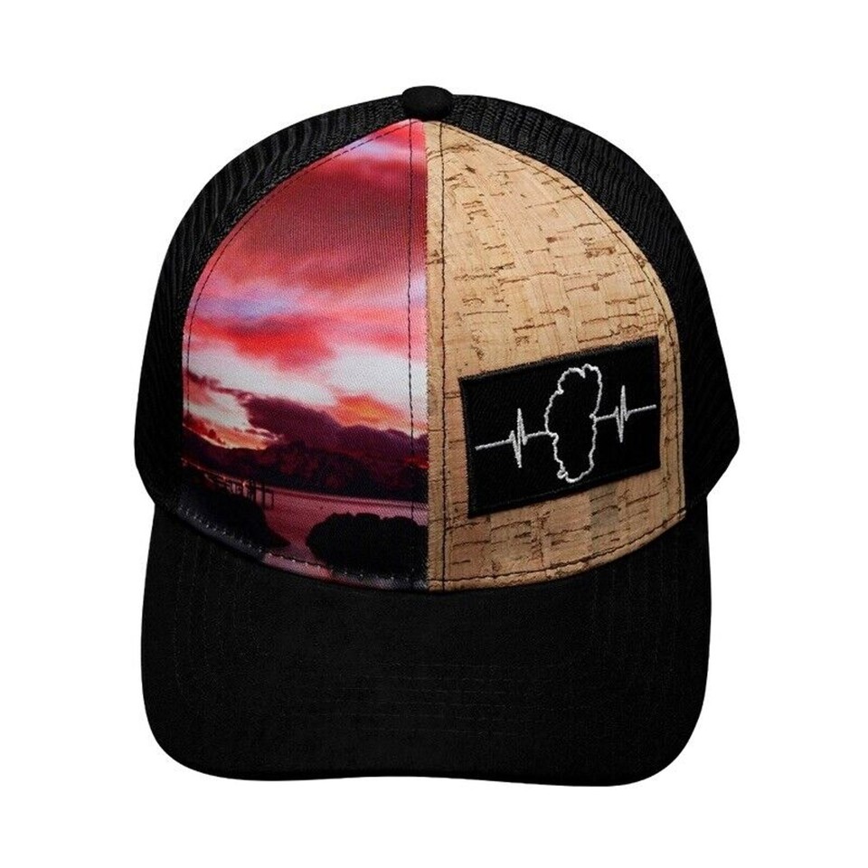 Trucker Hat Tahoe Summer Sunset Cork Hybrid Snap Back Black | eBay