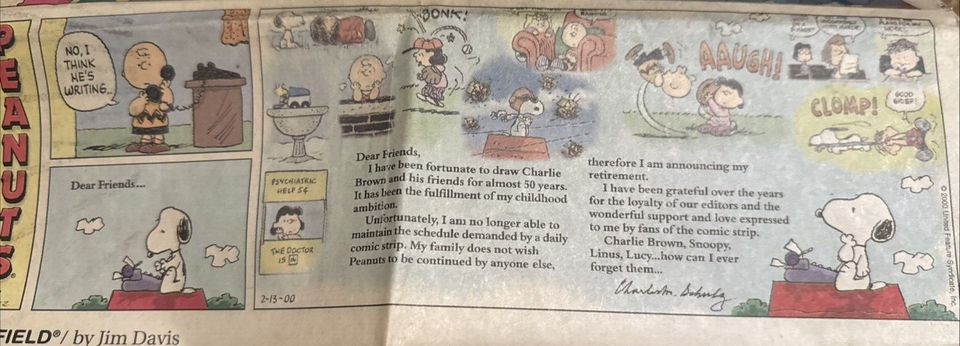 Charles Schulz Last Peanuts Comic Strip Feb. 13 2000 Snoopy Charlie ...