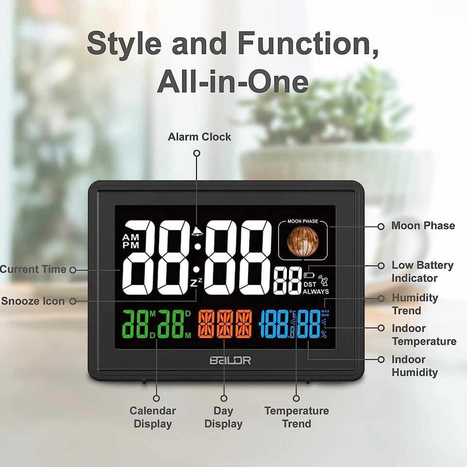 Atomic Alarm Clock - Large Color Display Digital Desk Clock - with ...