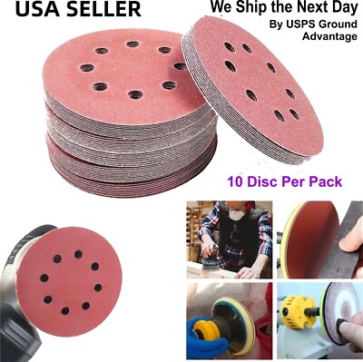 10PC 5 inch Sanding Discs 80 Grit Hook Loop 8-Hole Orbital Sander ...