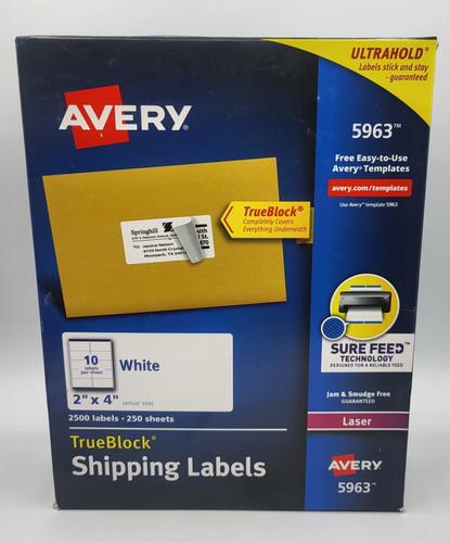 Avery 5963 White Shipping Labels, 2" x 4", 2,500 Labels (AVE5963) 250 ...