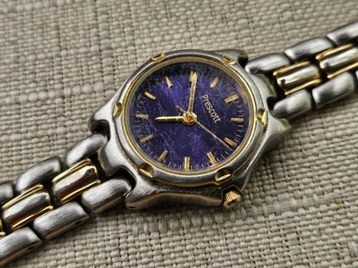 Prescot Women Watch Silver/Gold Tone Blue Face Analog Vintage Quartz ...