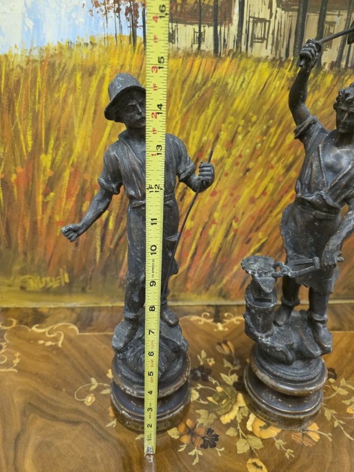 PAIR Vintage French Bronzed Spelter Le Forgeron & Le Mineur Sculptures ...