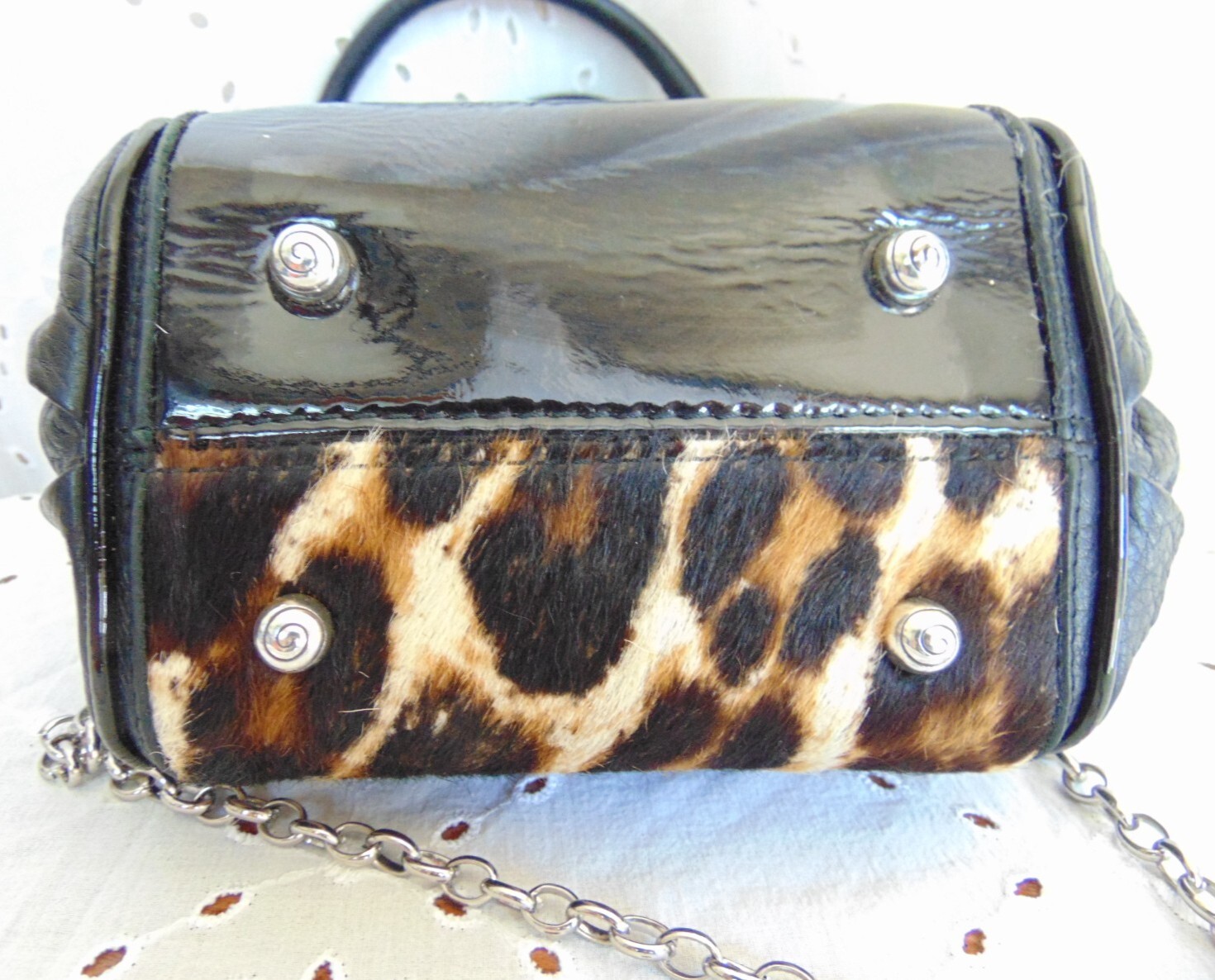 Brighton leopard print black leather coin purse with long metal chain ...