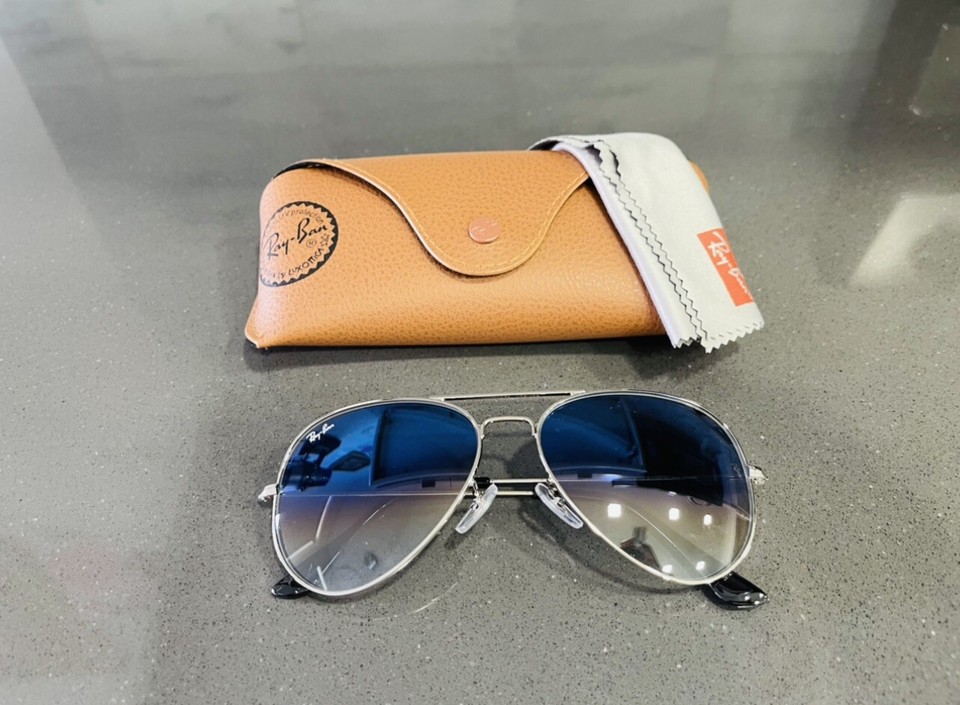 Ray Ban sunglasses aviator, 3025, M 58mm,Silver / Blue Gradient Lens ...